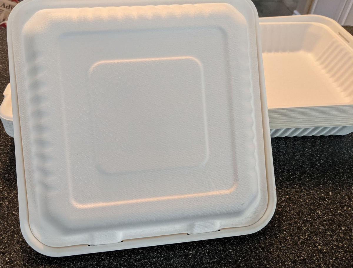 Clam Shells, Square,Biodegradable Food Container, 9" x 9" – Loraday